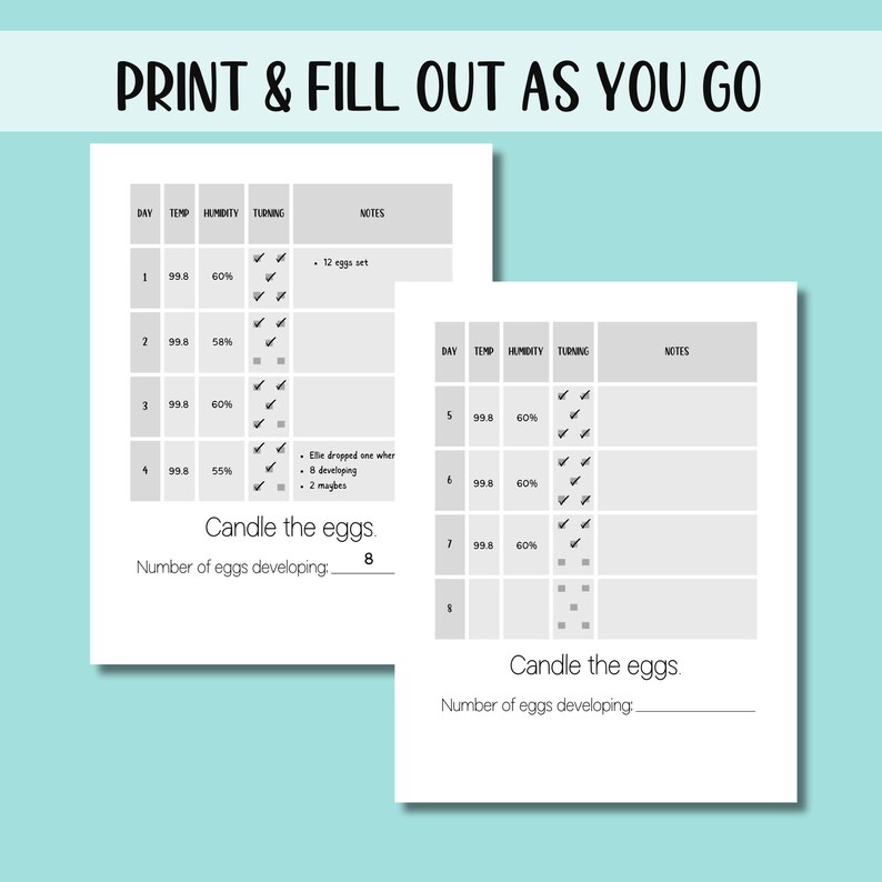 Chicken Egg Incubation Tracker, Hatching Egg Log, Egg Hatching Tracker ...