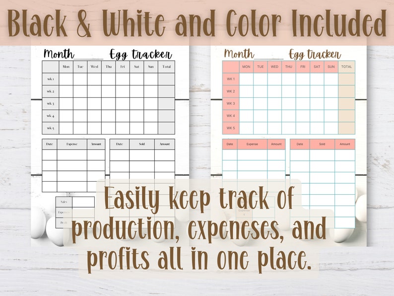 Monthly Chicken Egg Production Tracker, Chicken Egg Log, Printable Egg ...