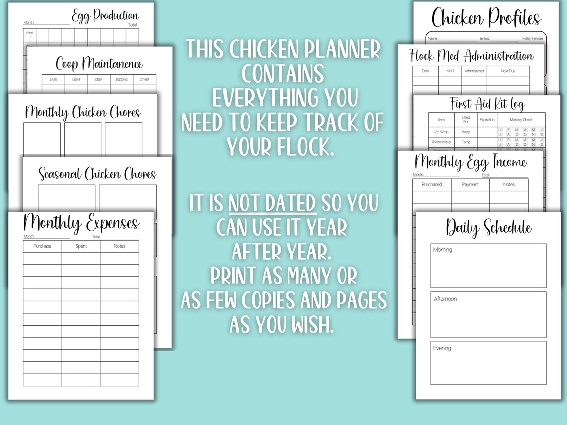 Chicken Planner Binder, Customized Chicken Record Log, Printable ...