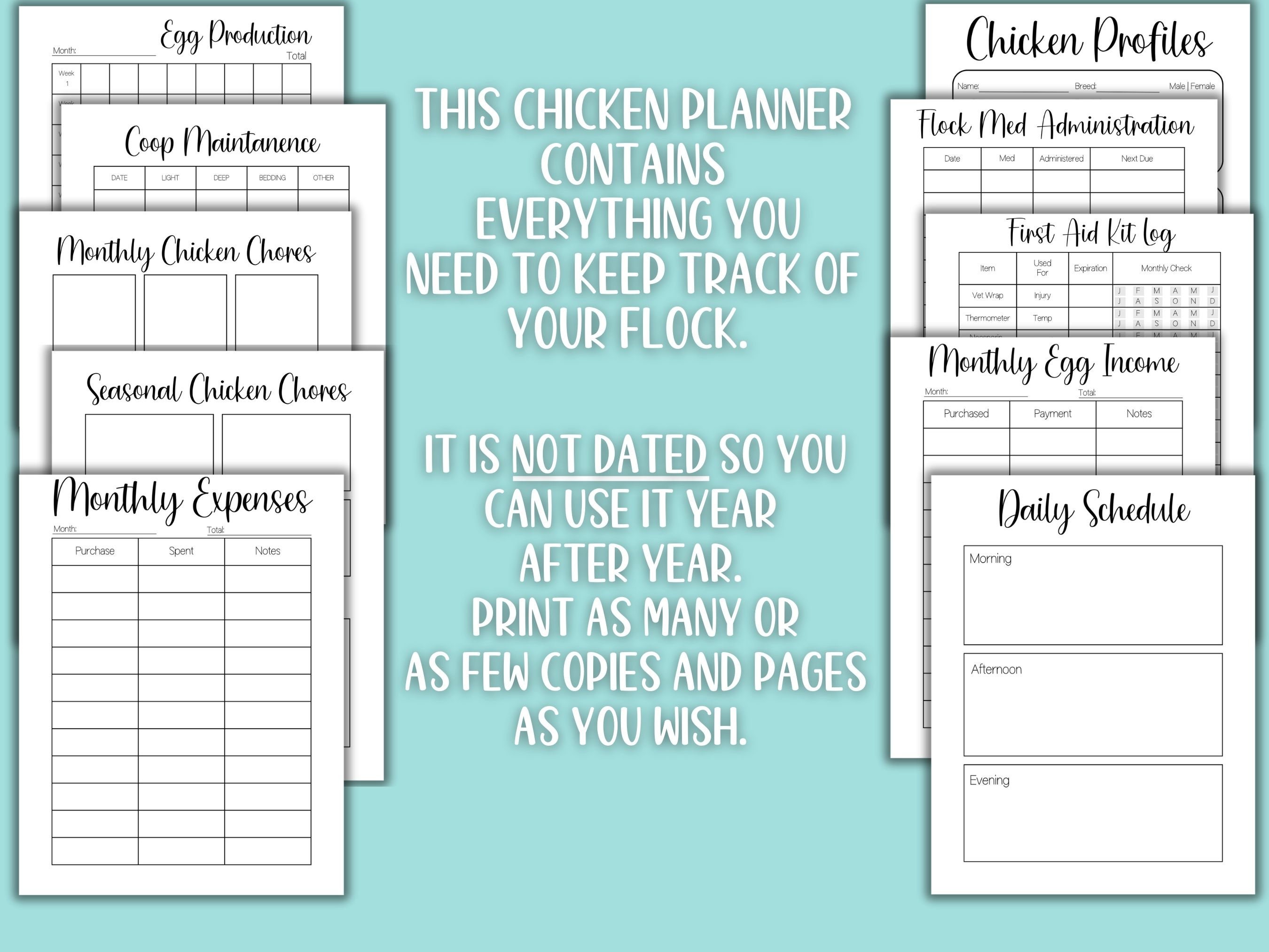 Chicken Planner Binder, Customized Chicken Record Log, Printable ...