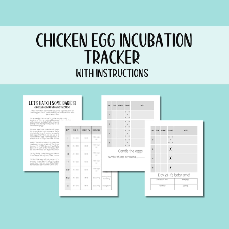 Chicken Egg Incubation Tracker, Hatching Egg Log, Egg Hatching Tracker ...