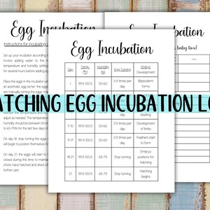 Printable Chicken Egg Incubation Calendar, Incubation Log, Incubation ...
