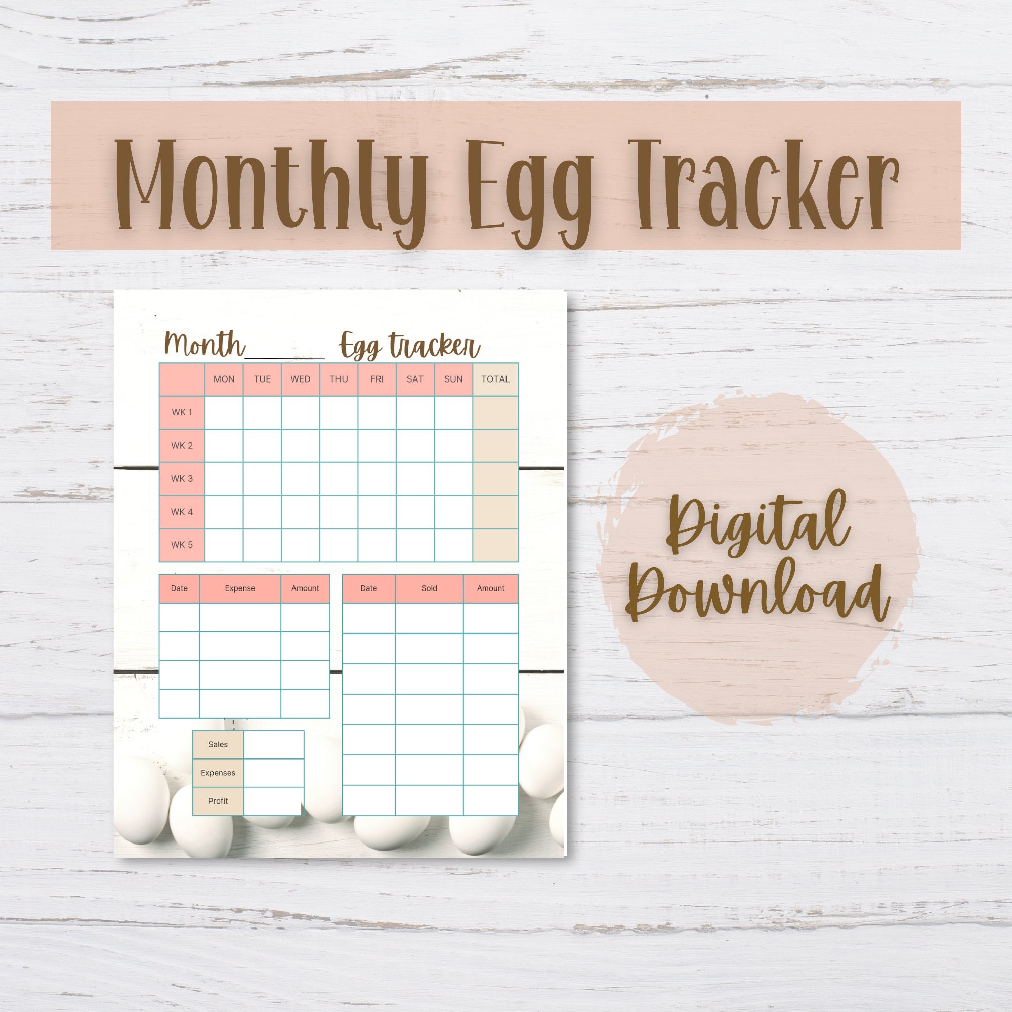 Monthly Chicken Egg Production Tracker, Chicken Egg Log, Printable Egg ...