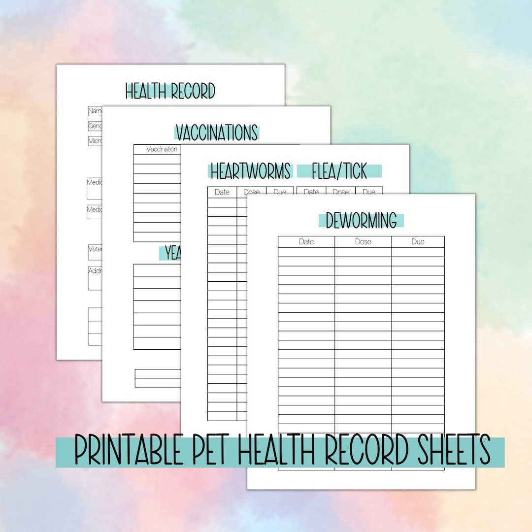 Printable Pet Health Record, Health Record, Dog Cat Health Record for ...