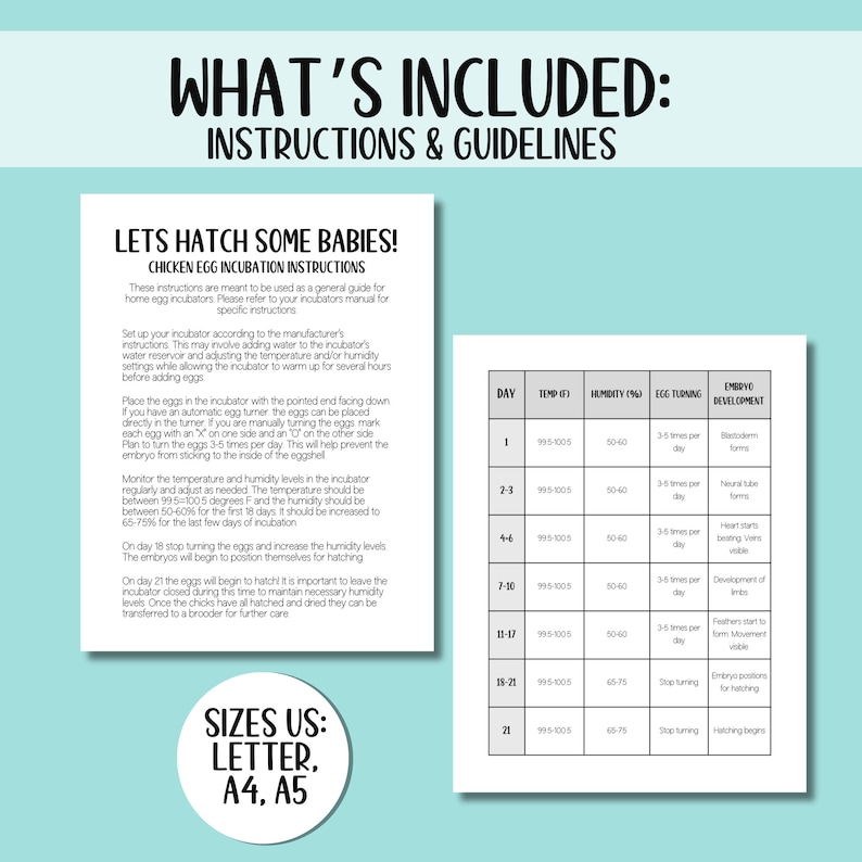 Chicken Egg Incubation Tracker, Hatching Egg Log, Egg Hatching Tracker ...