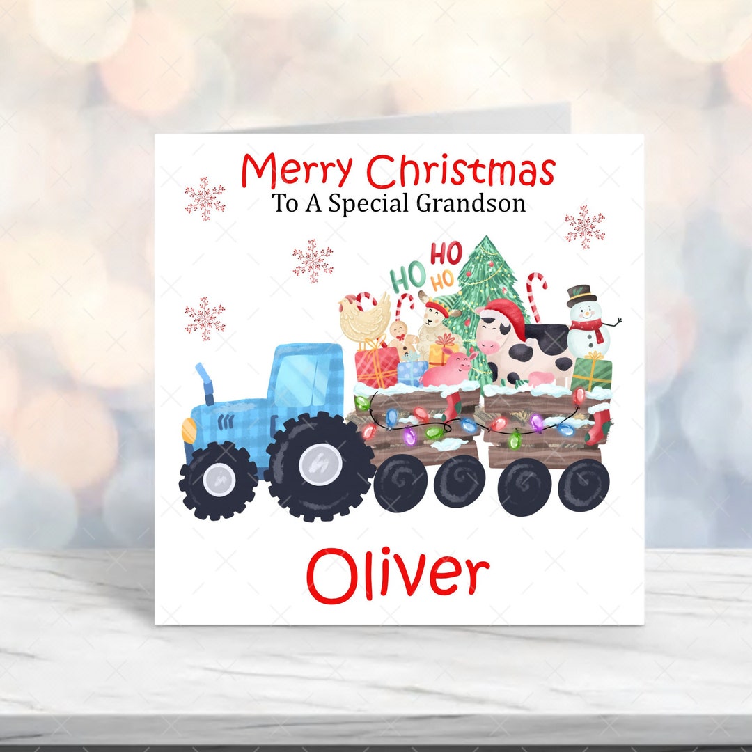 Personalised Childrens Christmas Card Tractor Farm Son Grandson Nephew ...