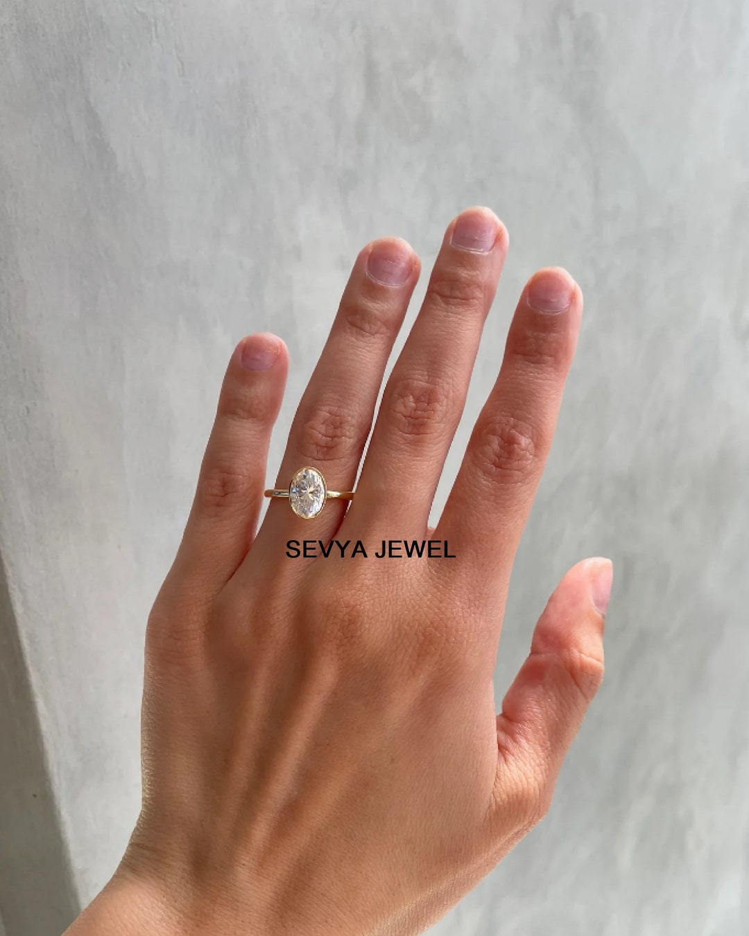 3CT Bezel Set Oval Solitaire Ring,bezel Set Oval Moissanite Engagement ...