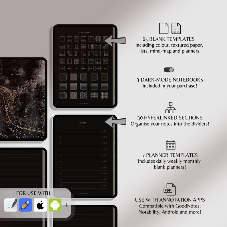 Dark Mode Digital Notebook: Planner Templates for Goodnotes, Notability ...