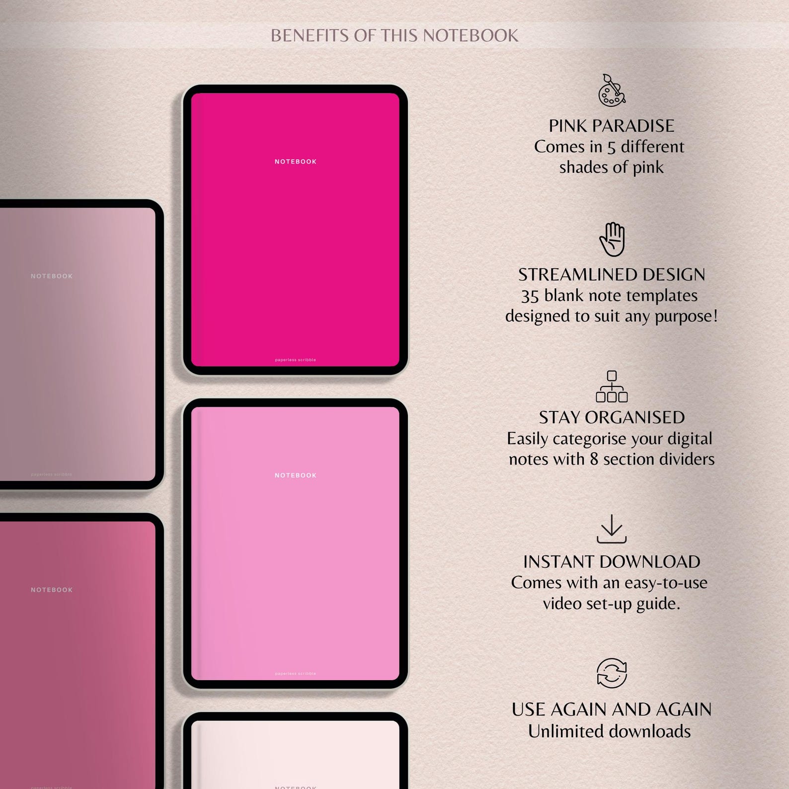 Pink Digital Notebook: Goodnotes & Notability, 35 Templates, Student ...