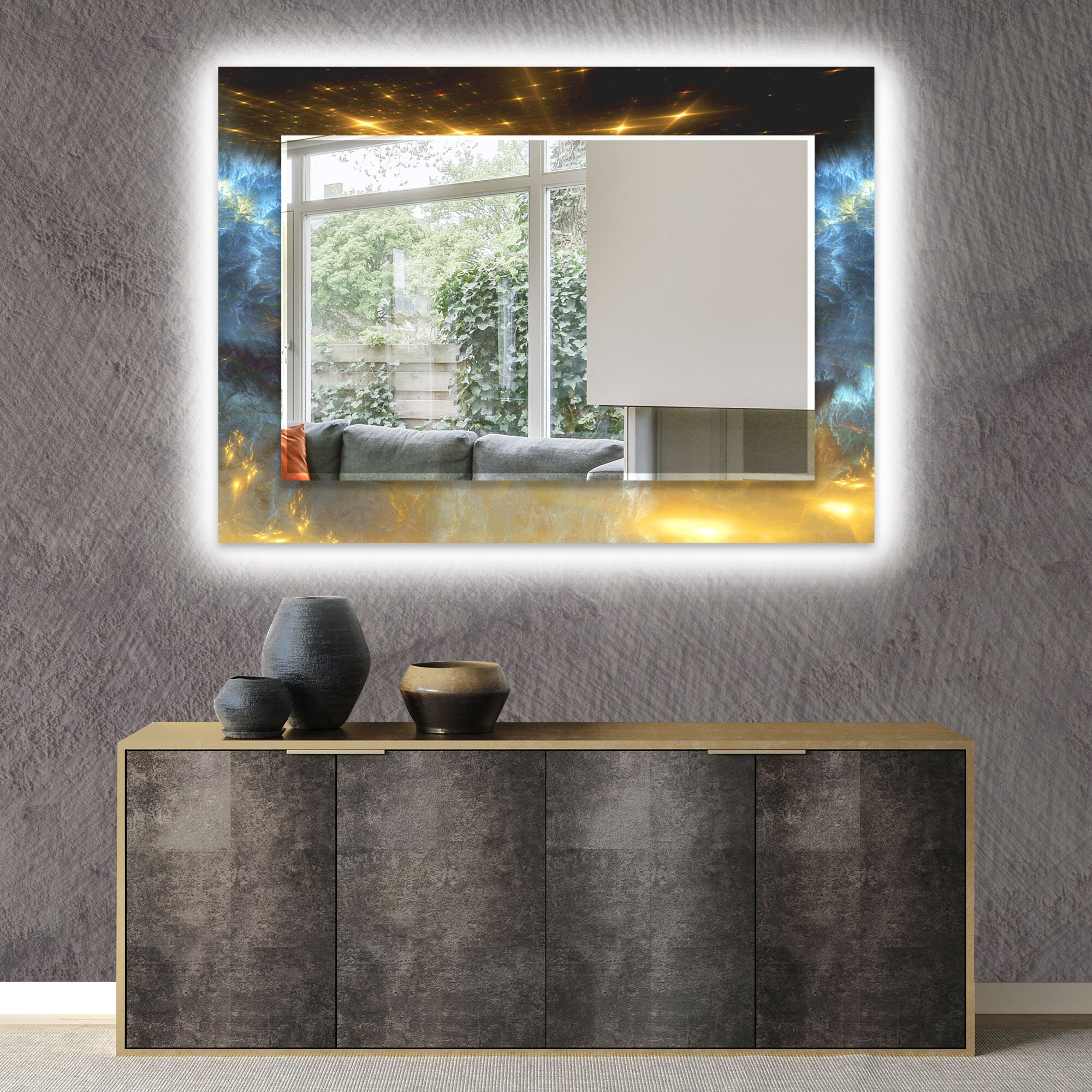 Dark LED Lighted Wall Mounted Tempered Glass Wall Mirror With - Etsy