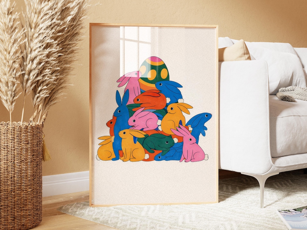 Colorful Easter Bunny Clipart | Spring Illustration, Easter Egg Art ...