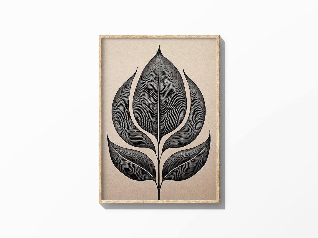 Botanical Leaf Line Drawing | Minimal Wall Art Print | Scandinavian ...