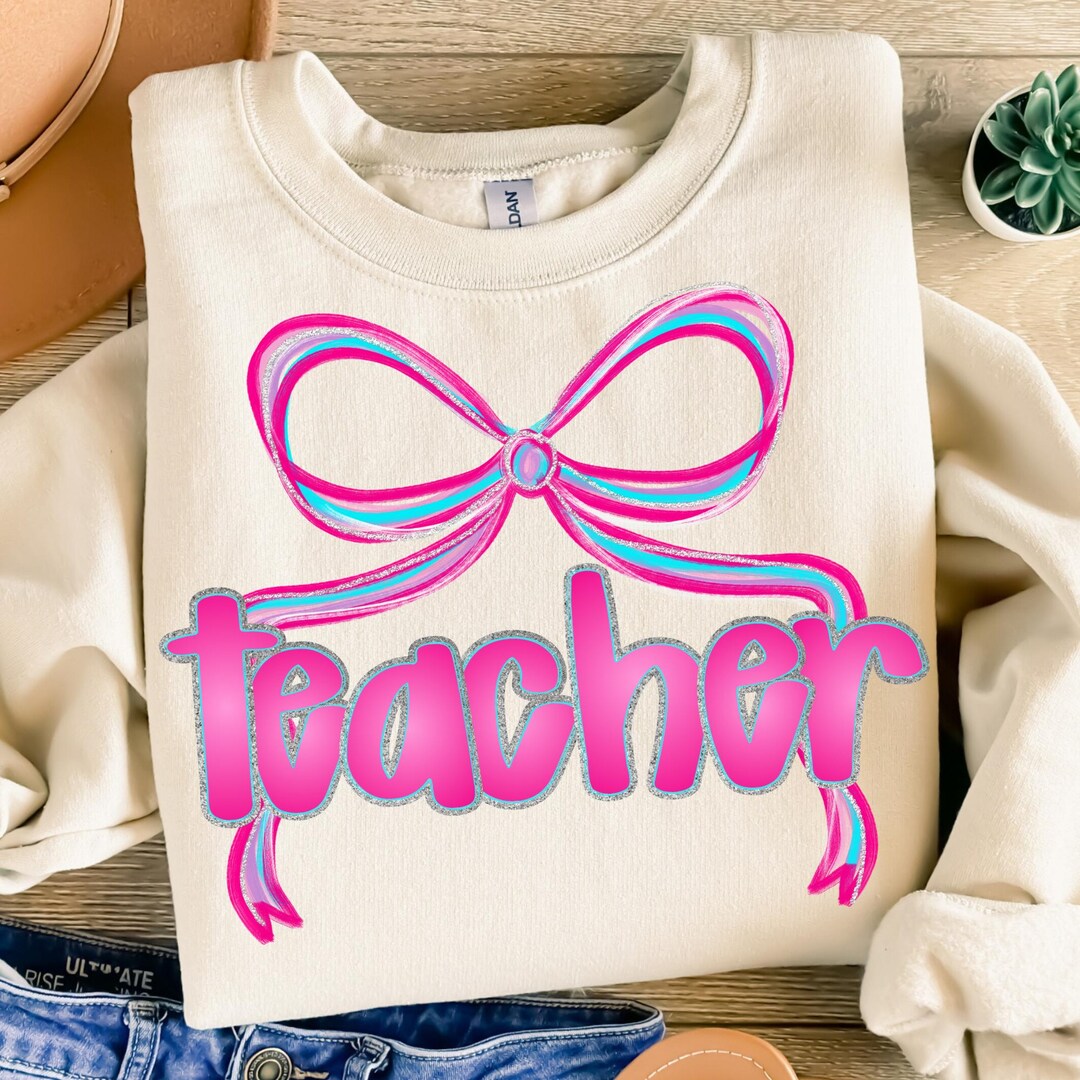 Preppy Teacher PNG Coquette Bow Teach Doodle Png, Back to School ...