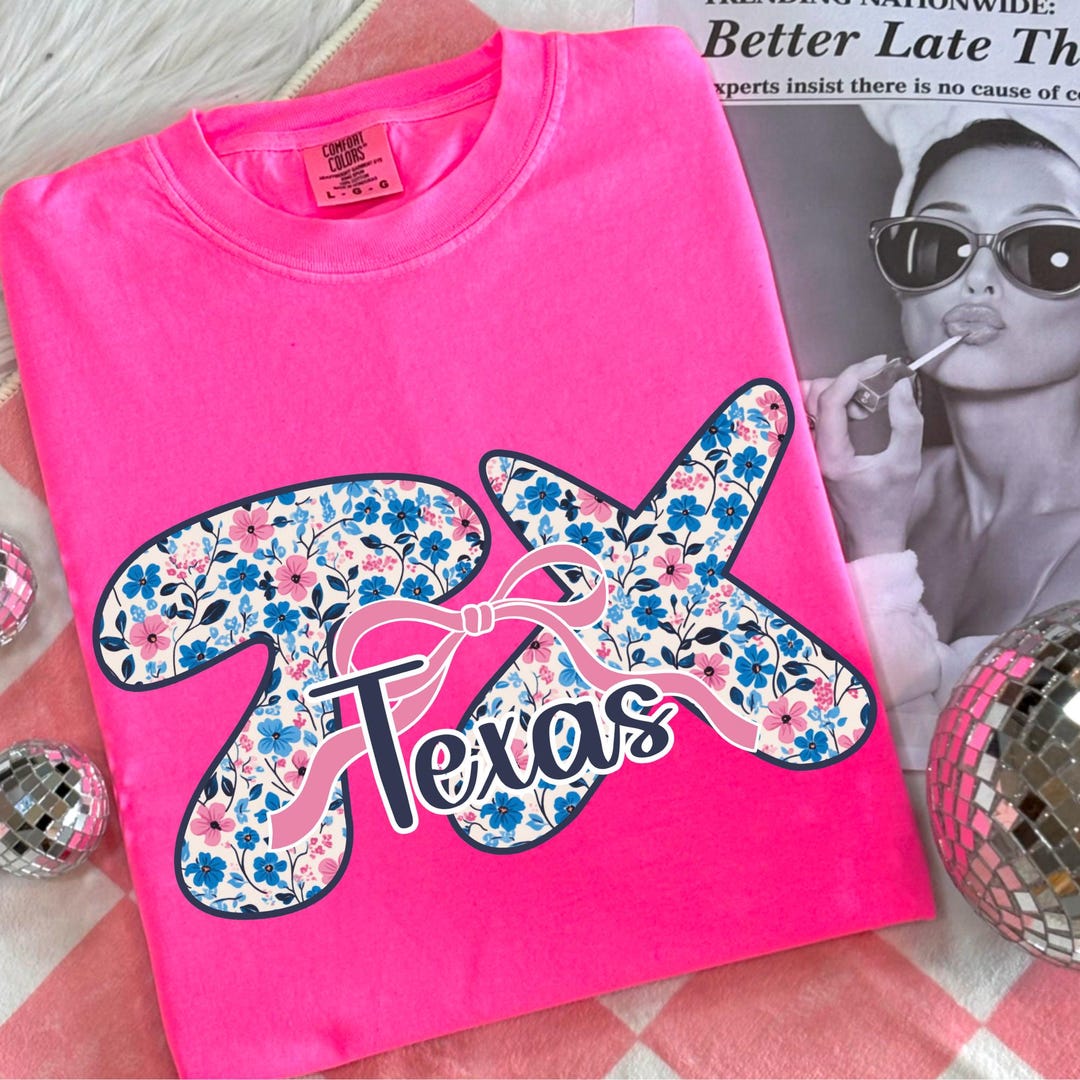TX Texas Coquette PNG Texas State PNG, Preppy Floral Texas Shirt Design ...