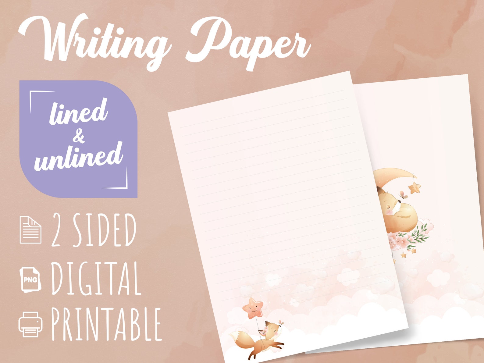 Fox Writing Paper Printable Letter Paper Instant Download Penpal Note ...