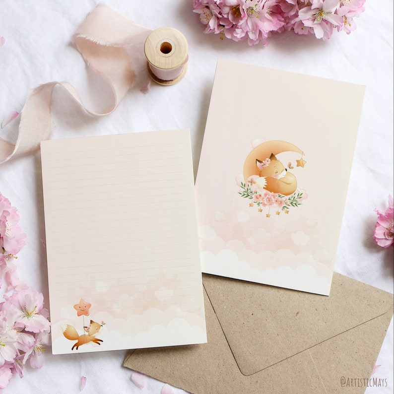Fox Writing Paper Printable Letter Paper Instant Download Penpal Note ...