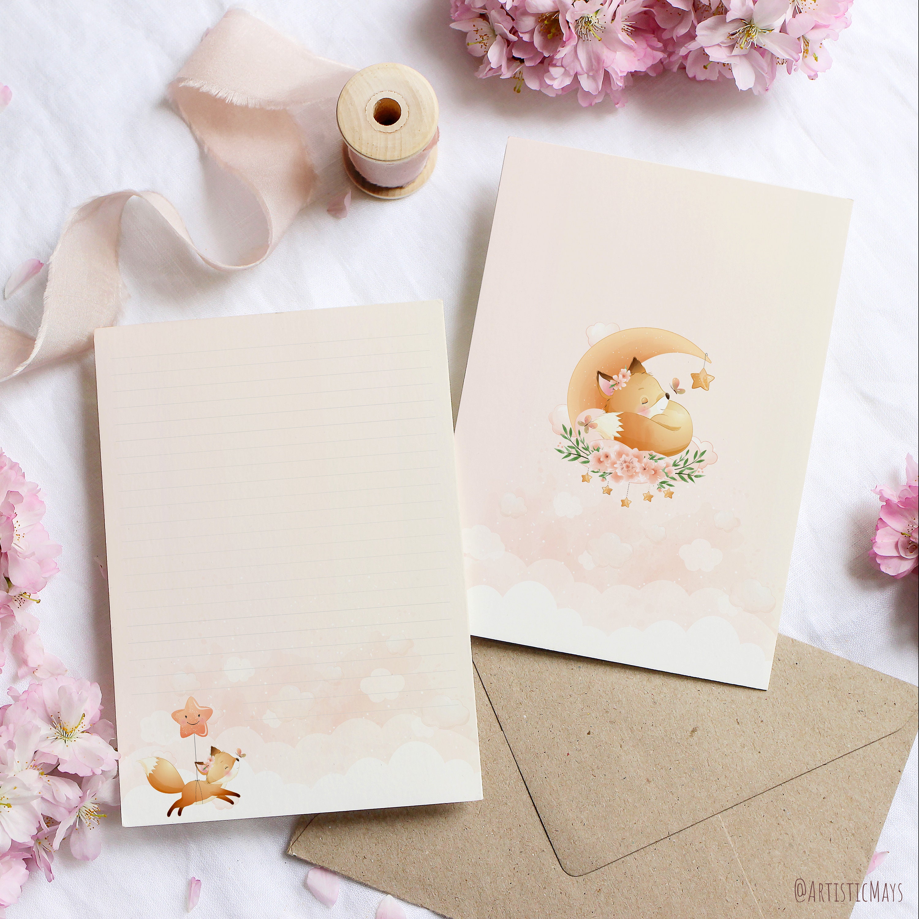 Fox Writing Paper Printable Letter Paper Instant Download Penpal Note ...