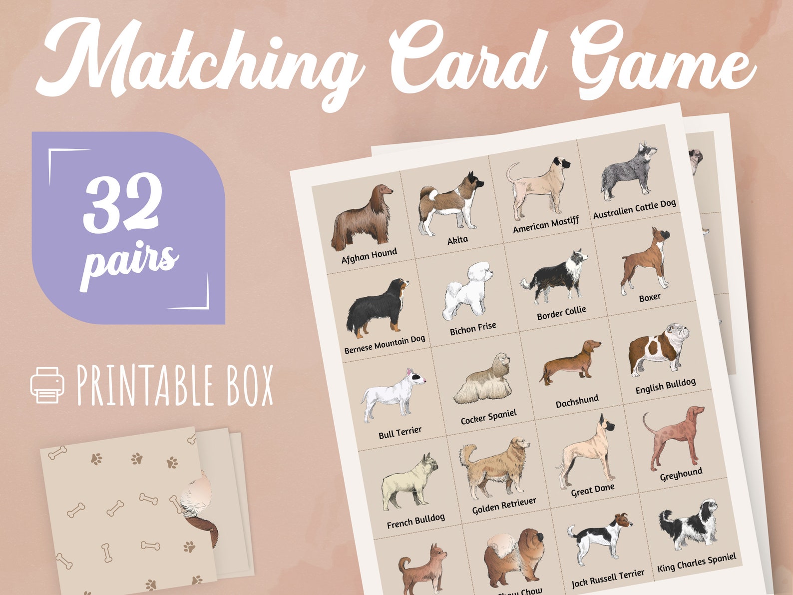 Matching Card Game Printable Memory Game Matching Game Concentration ...