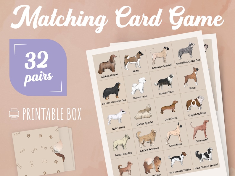Matching Card Game Printable Memory Game Matching Game Concentration ...