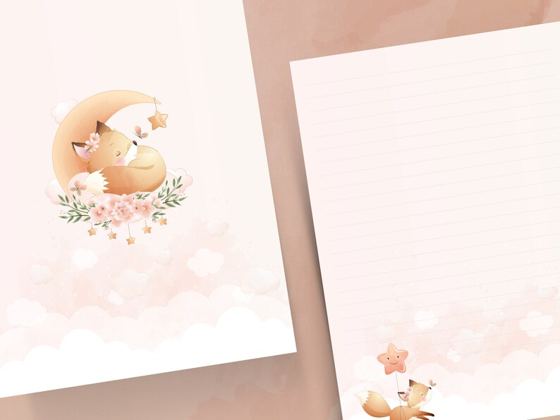 Fox Writing Paper Printable Letter Paper Instant Download Penpal Note ...