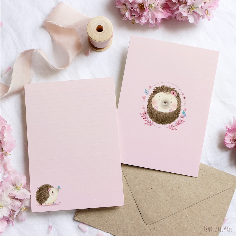 Hedgehog Writing Paper Printable Letter Paper Instant Download Penpal ...