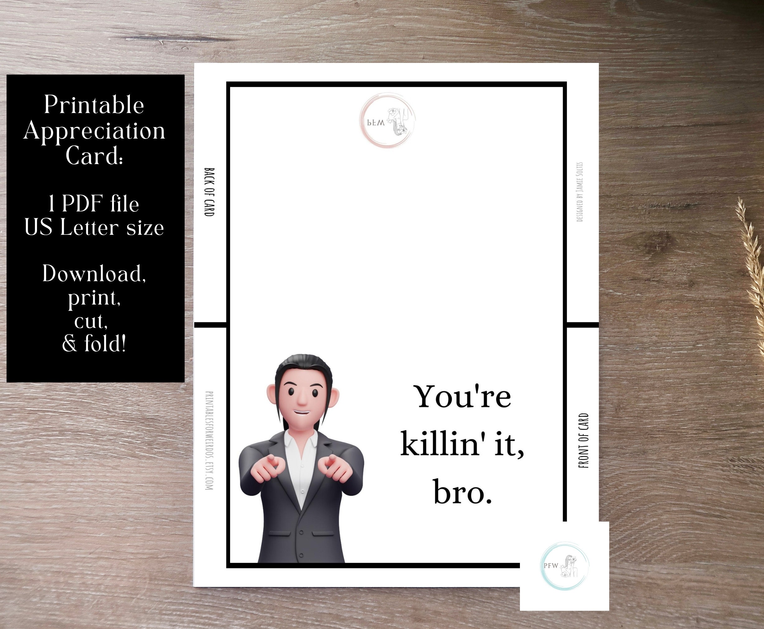 Printable Appreciation Card Instant Download 7x5 Inch Cards for Friends ...