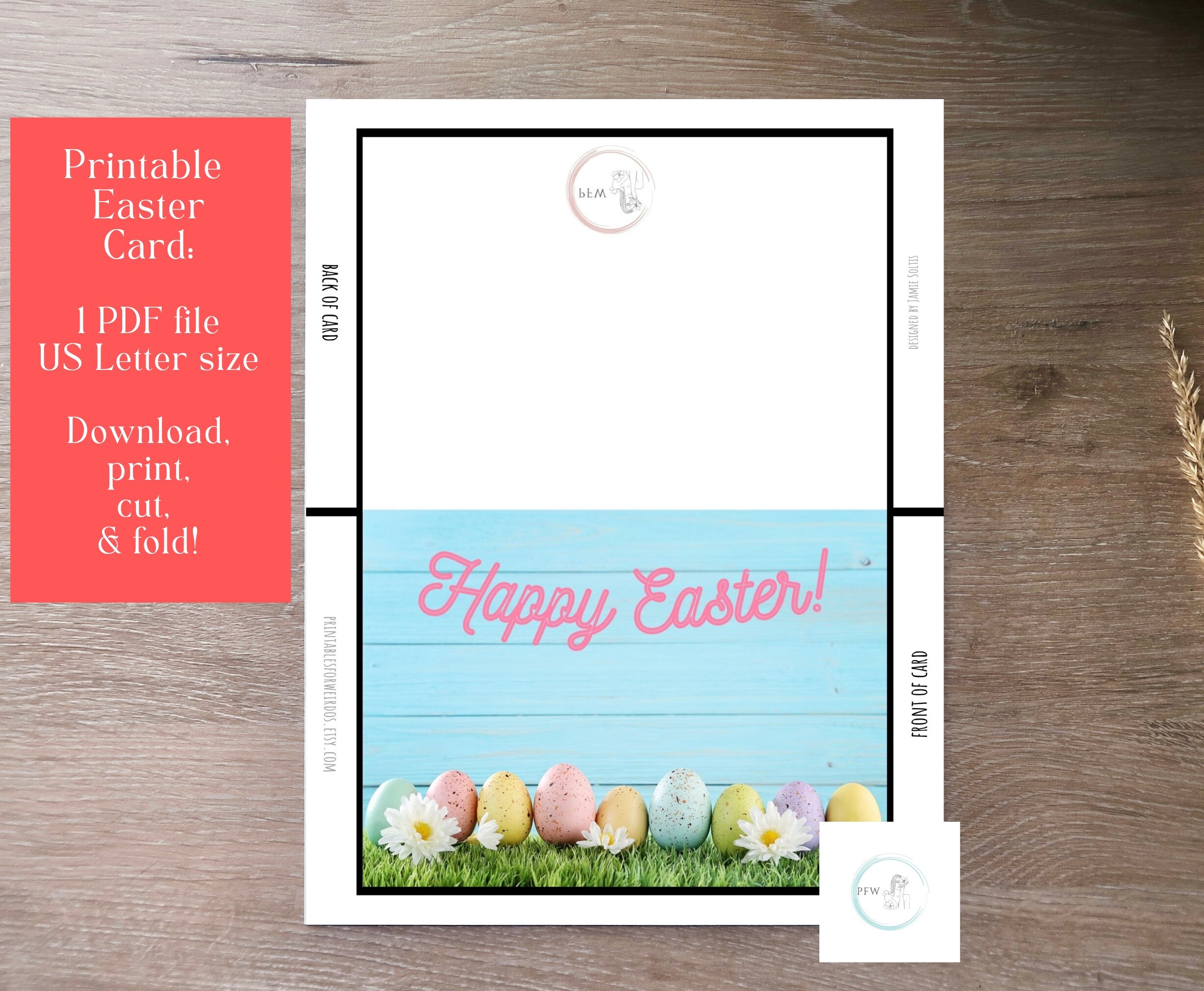 Printable Easter Card Instant Download 7x5 Inch Cards for Easter, Sweet ...