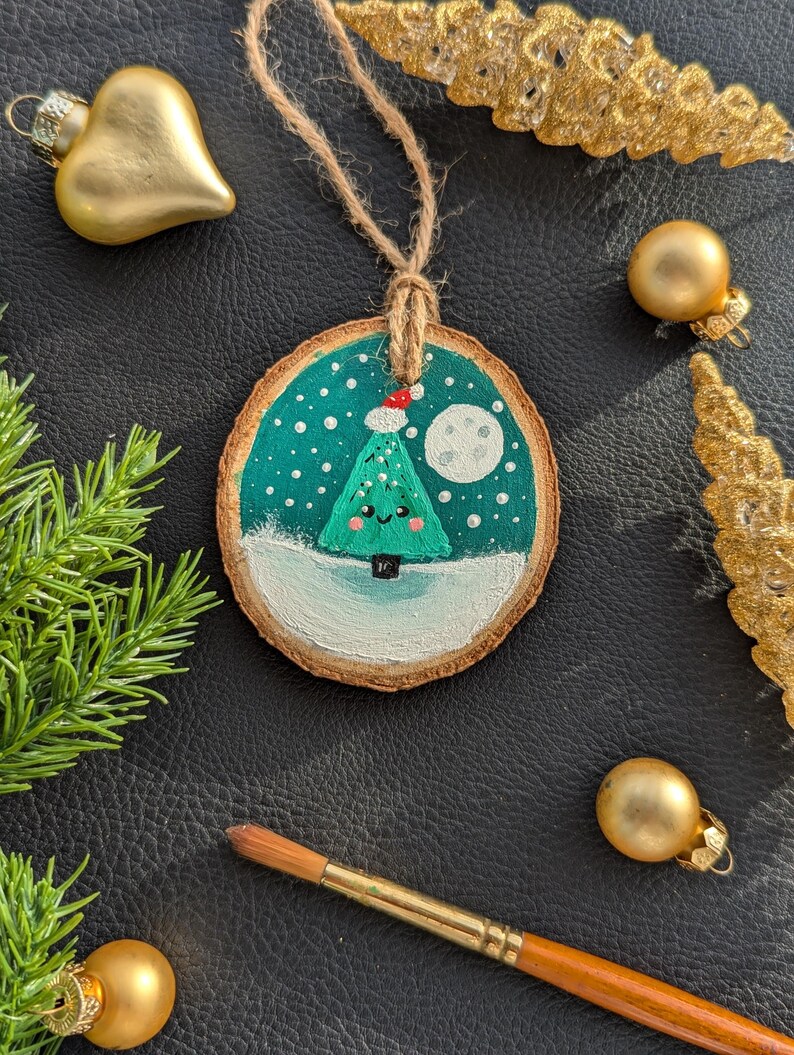 Rustic Christmas Ornament, Wood Slice Christmas Tree Decoration - Etsy