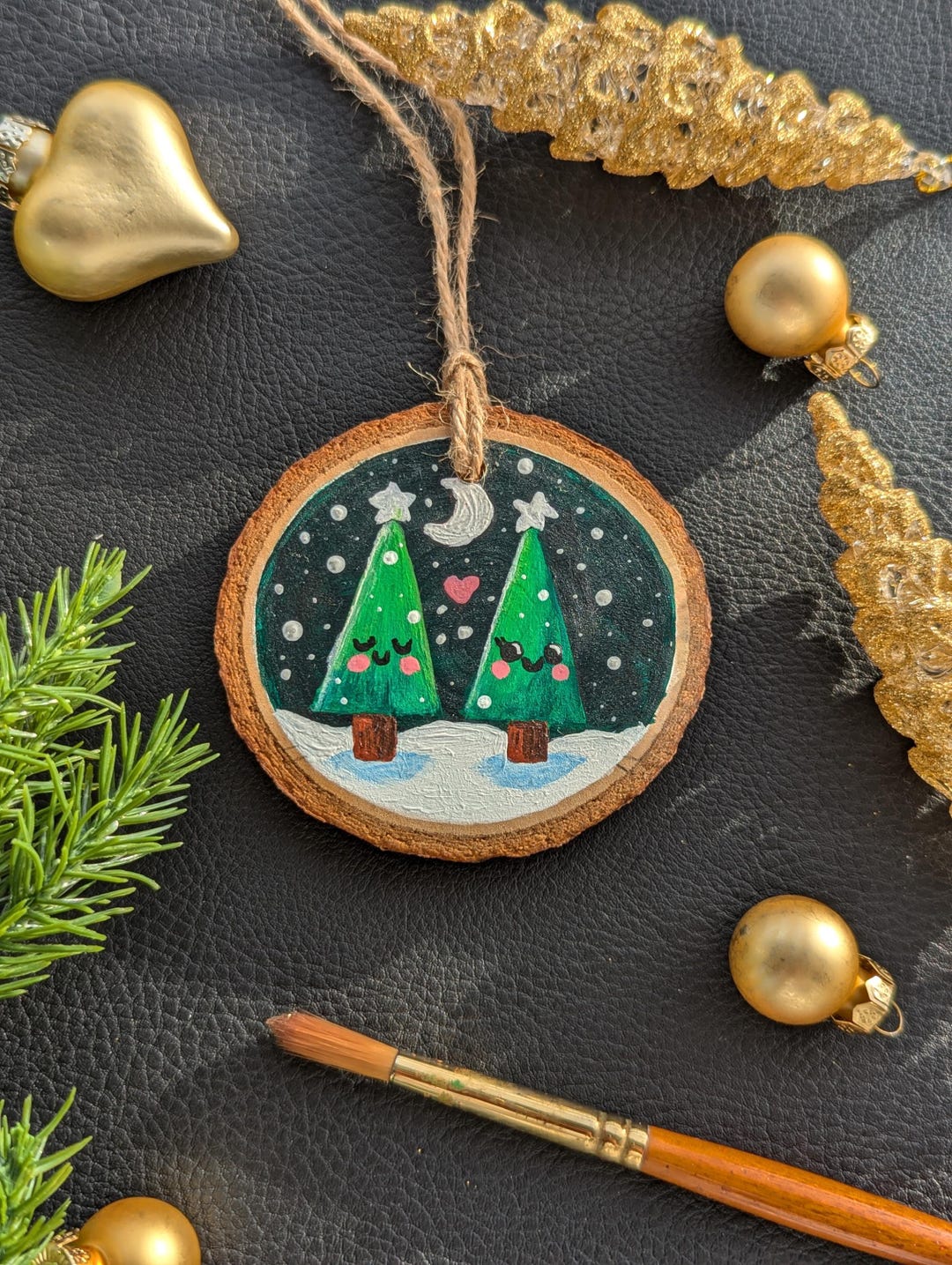 Rustic Christmas Ornament, Wood Slice Christmas Tree Decoration - Etsy