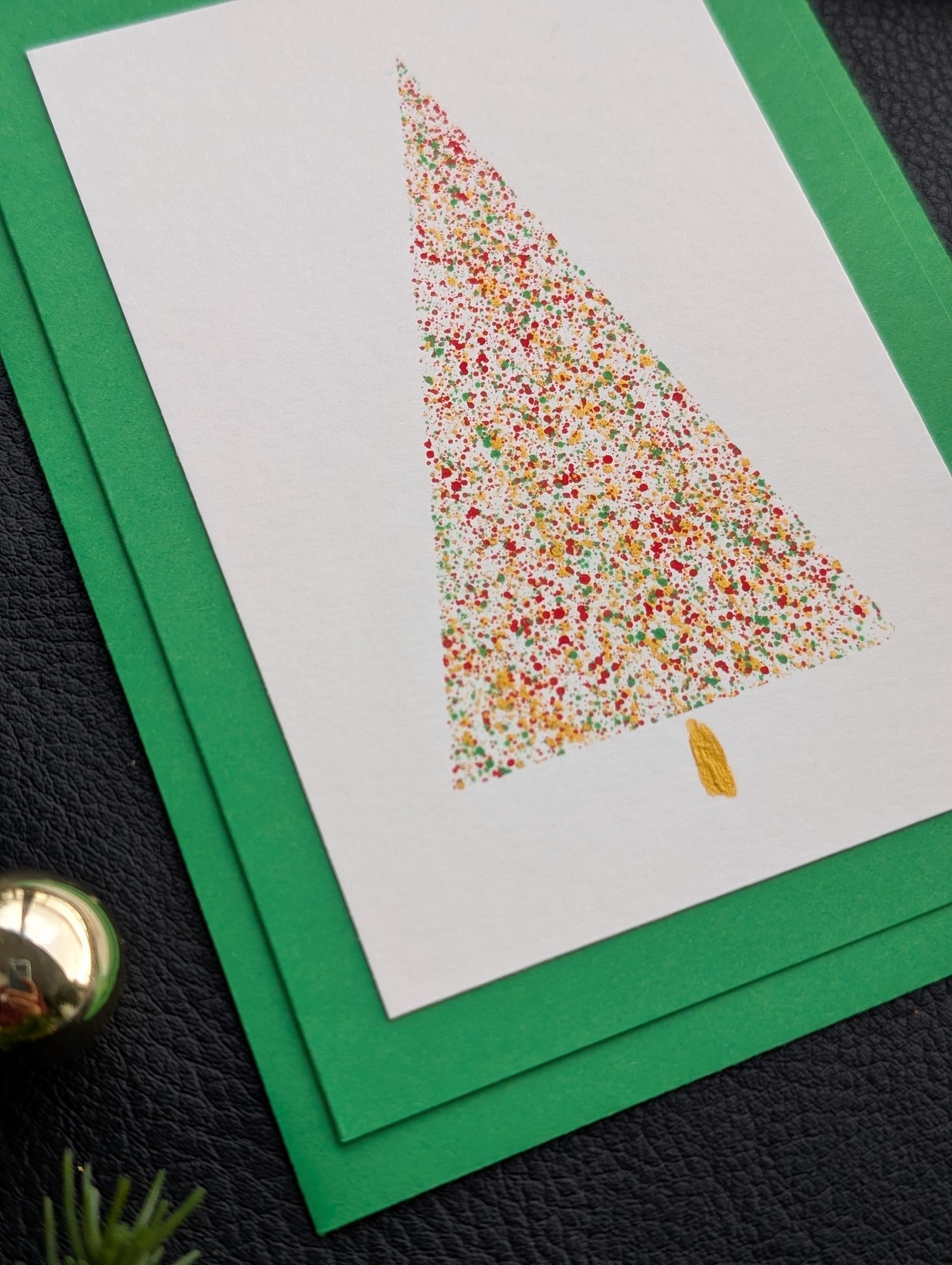 Handmade Christmas Tree Card , Black & Gold, Minimalist Holiday ...