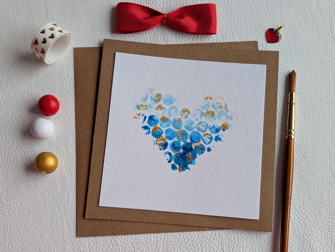 Unique Handmade Blue & Gold Heart Card Perfect for Special Moments ...
