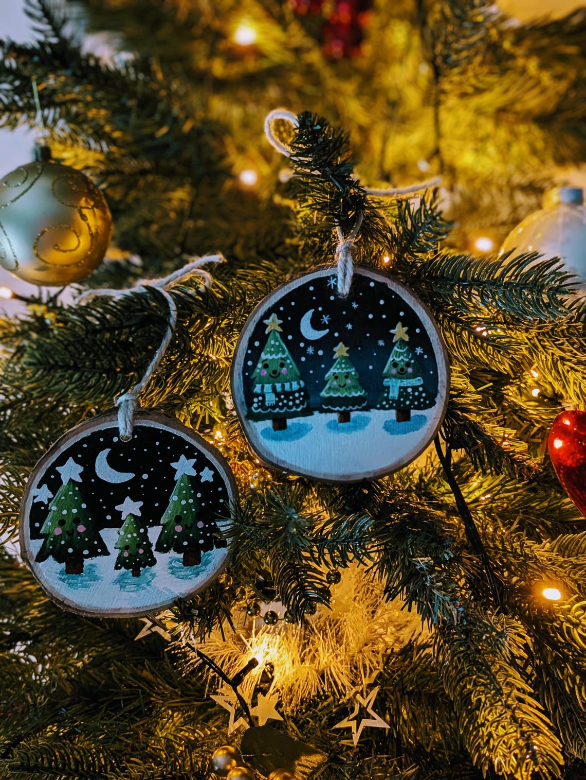 Rustic Christmas Ornament, Wood Slice Christmas Tree Decoration - Etsy