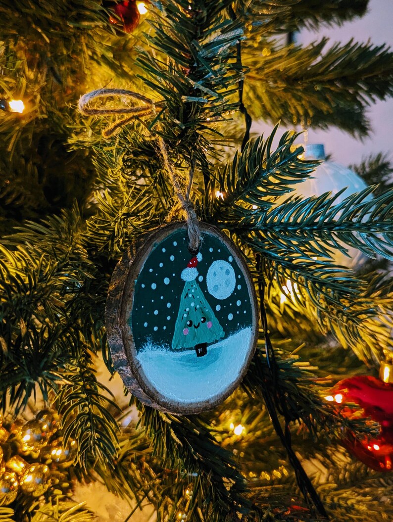 Rustic Christmas Ornament, Wood Slice Christmas Tree Decoration - Etsy