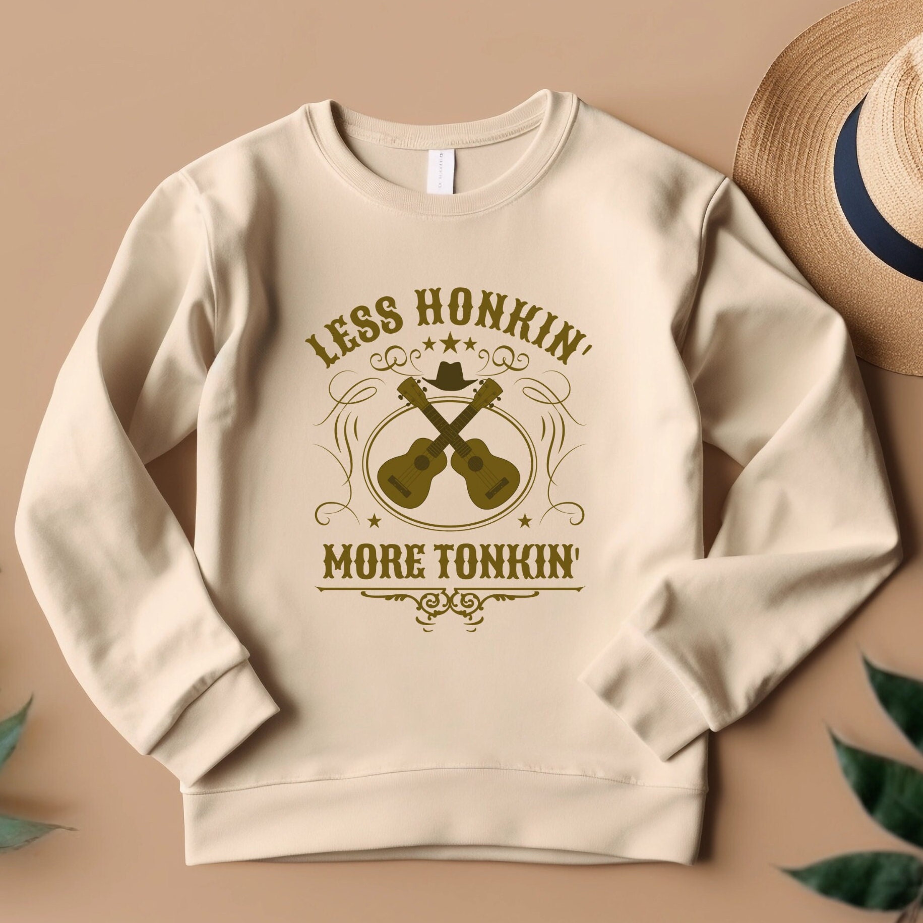 Funny Country Western Sweathirts, Less Honkin More Tonkin, Guitar ...