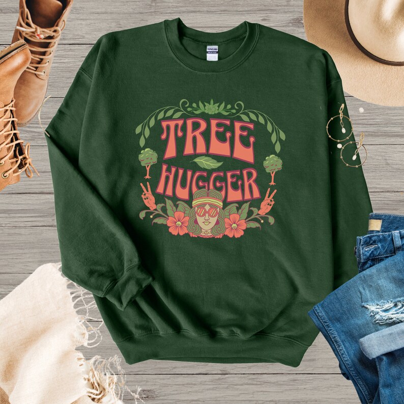Tree Hugger Shirts, Retro Sweatshirt for Crunchy Girls, Hippie Sweater ...