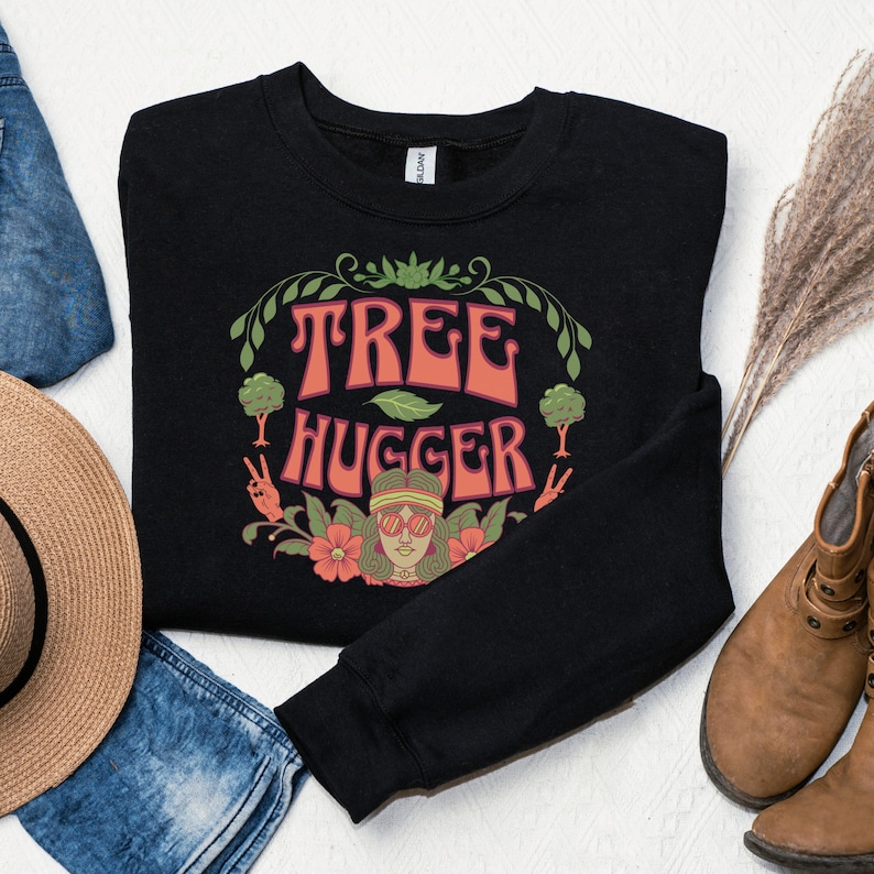 Tree Hugger Shirts, Retro Sweatshirt for Crunchy Girls, Hippie Sweater ...