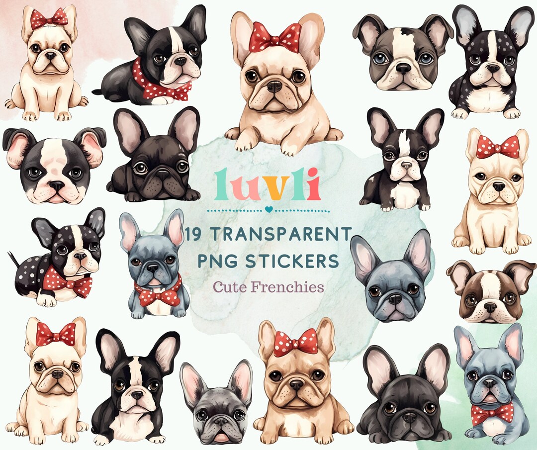 Cute Frenchies Digital Stickers Clipart, Dog Png, French Bulldog ...