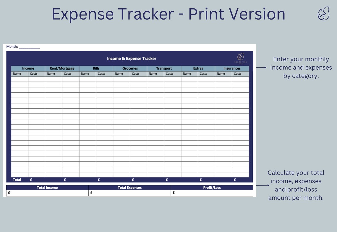 Monthly Income & Expense Tracker Printable UK GBP - Etsy
