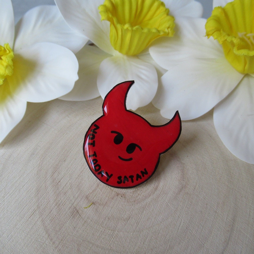 Handmade Red Devil Satan Emoji Not Today Satan Shrink Plastic Pin Badge ...