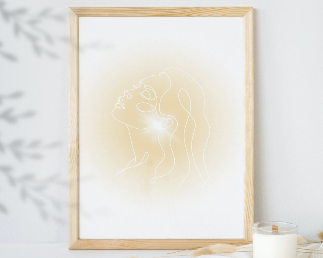 Golden Glow Woman Line Art Print | Minimalist Female Fine Art (digital ...