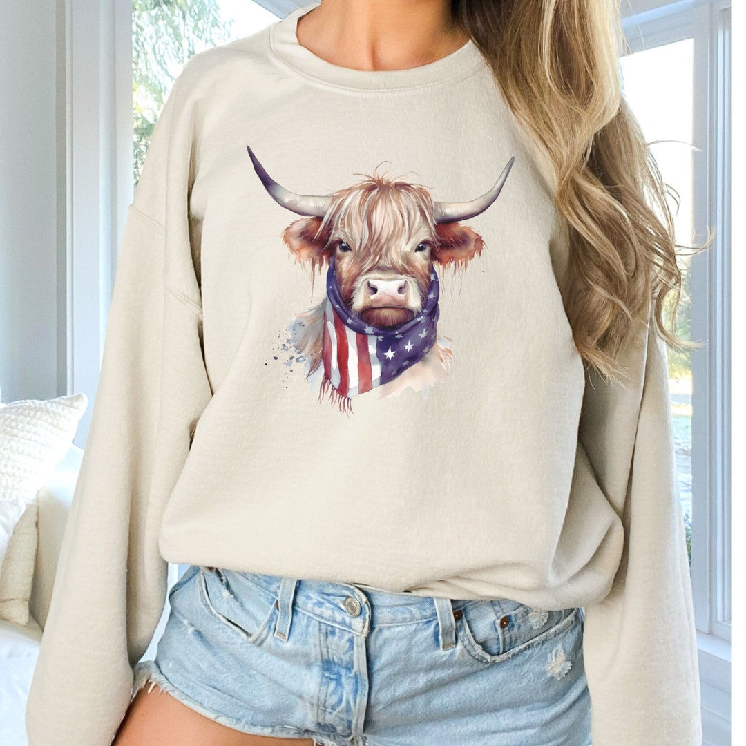 Highland Cow Country Western Patriotic Sweatshirt, Highland Cow Shirt ...