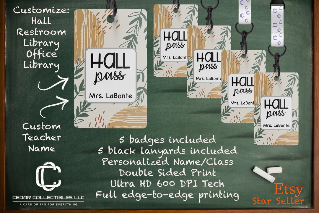 Hall Pass Student Pass Restroom Passes Teacher Hallway Passes BOHO ...