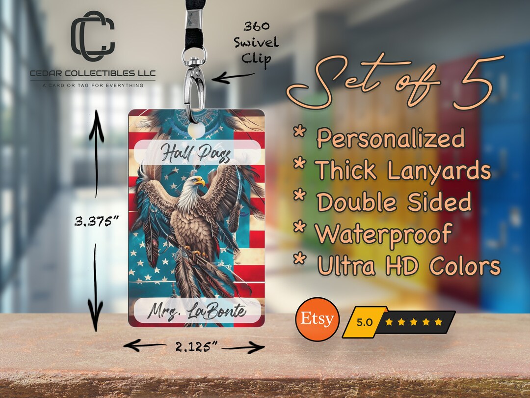 American Flag Eagle Hall Pass: Personalized Lanyard Set of 5 - Etsy