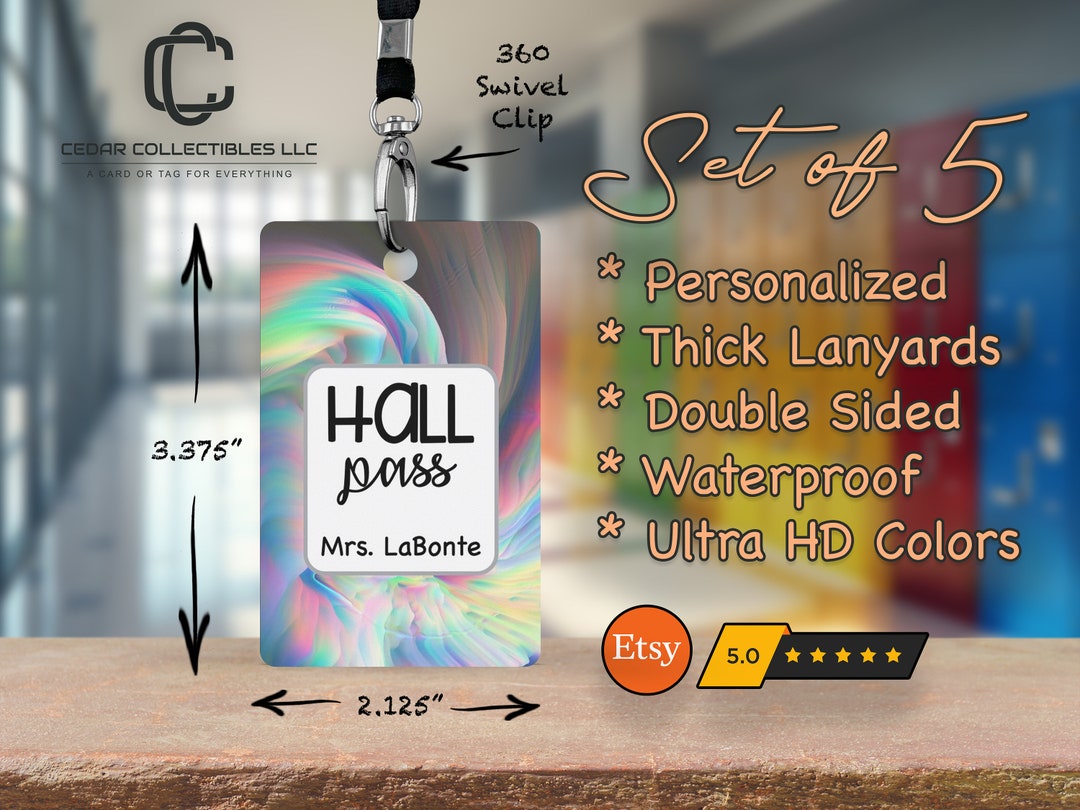 Set of 5 Hall Pass Student Pass Restroom Passes Teacher Hallway Passes ...