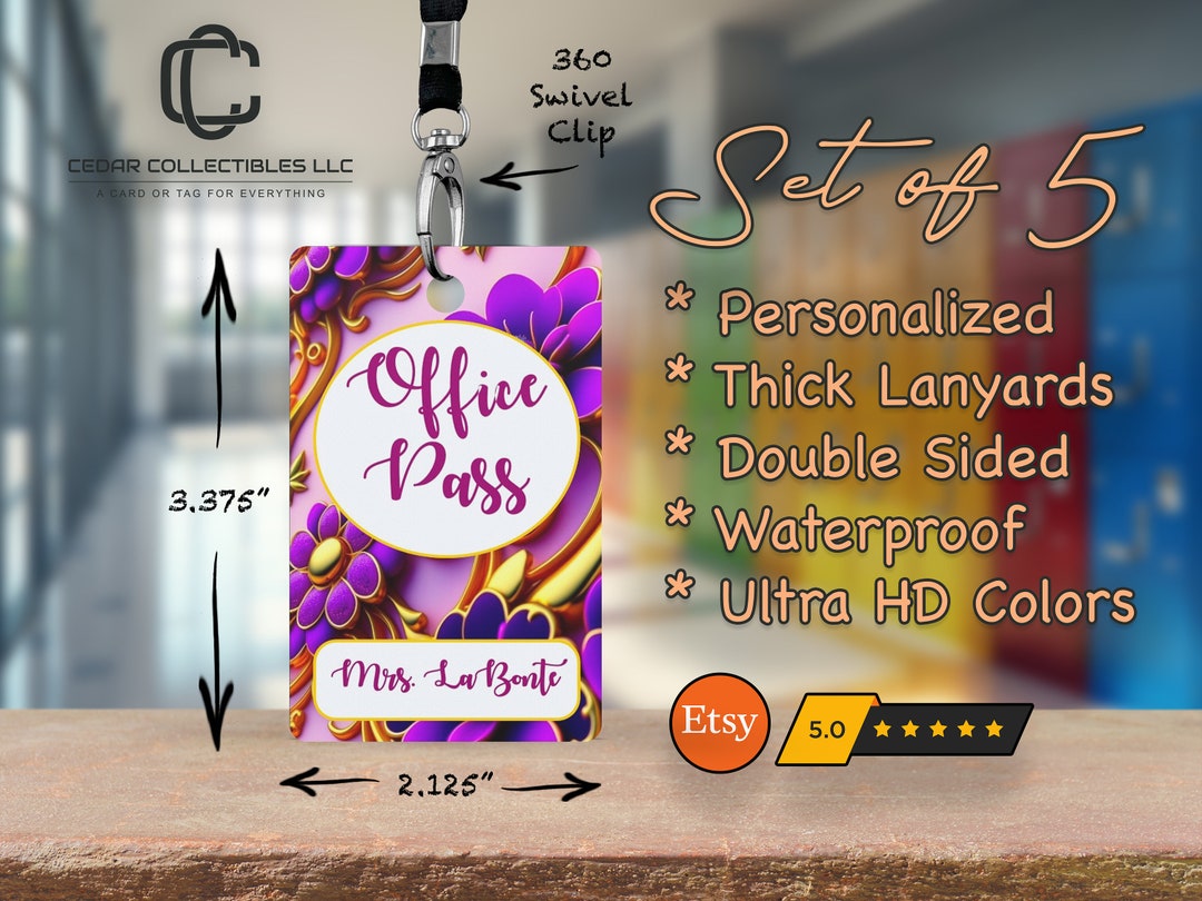 Personalized Purple Flower Hall Pass Set - Teacher Restroom Passes - Etsy