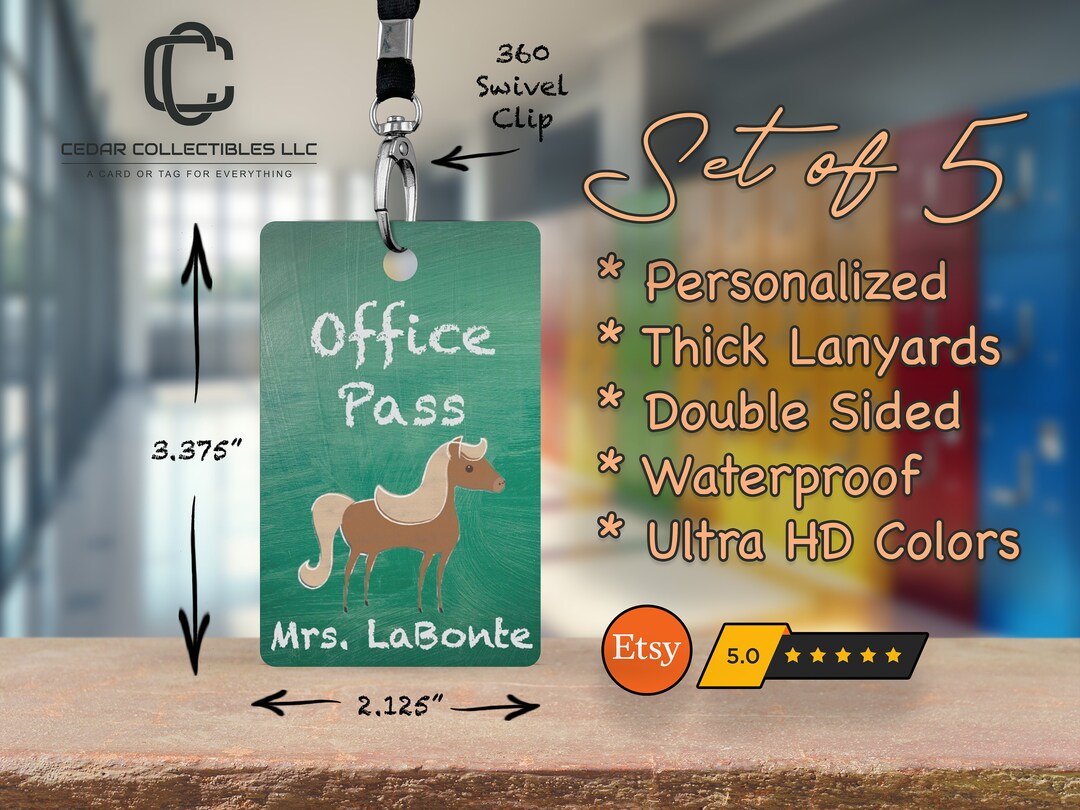 Set of 5 Chalkboard Horse Animal Theme Classroom Hall Passes for ...
