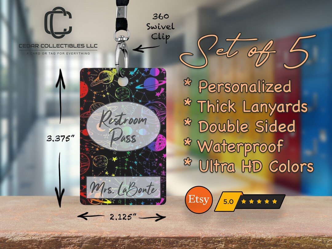 Hall Pass Student Pass Restroom Passes Teacher Hallway Passes NEON ...