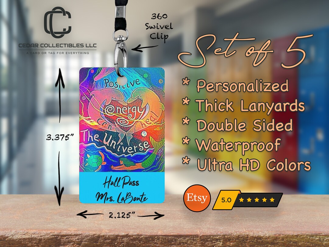 Student Hall Pass Set of 5 Teacher Hall Pass Custom Classroom Gift High ...