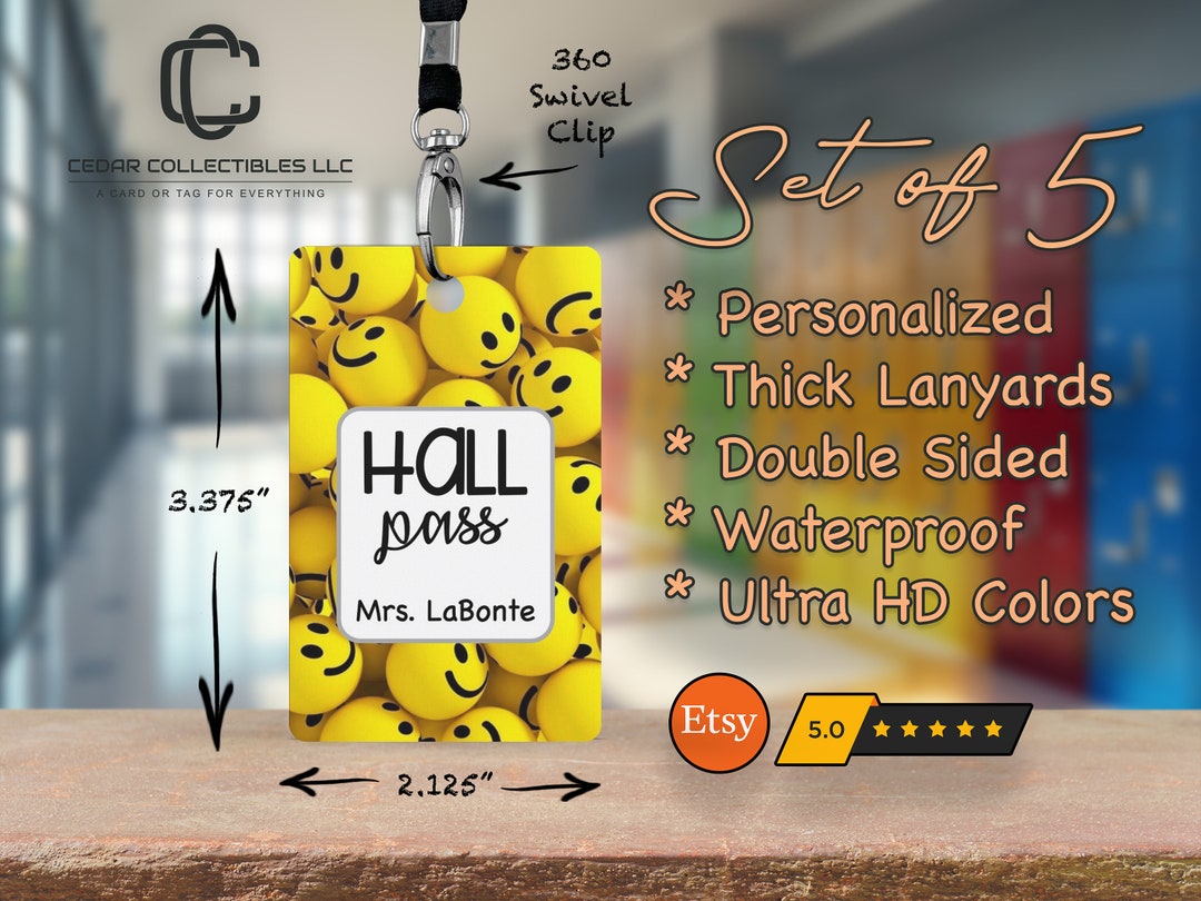 Set of 5 Hall Pass Student Pass Restroom Passes Teacher Hallway Passes ...