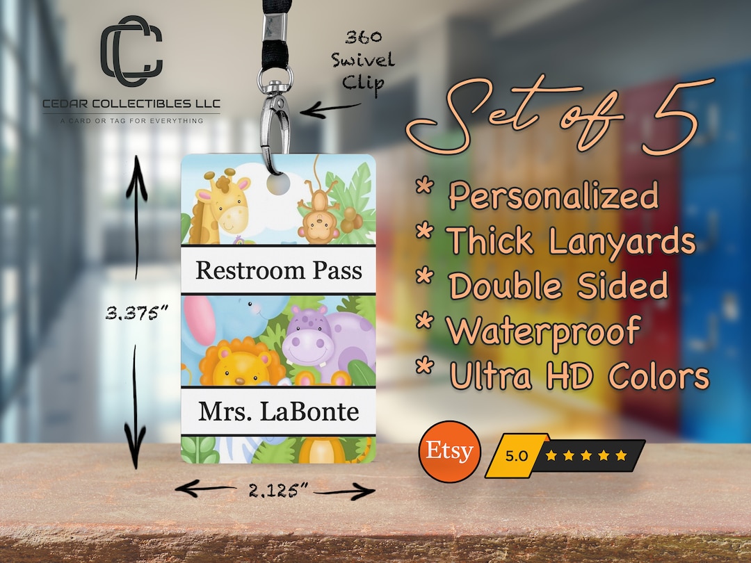 Set of 5 Hall Pass Student Pass Restroom Passes Teacher Hallway Passes ...